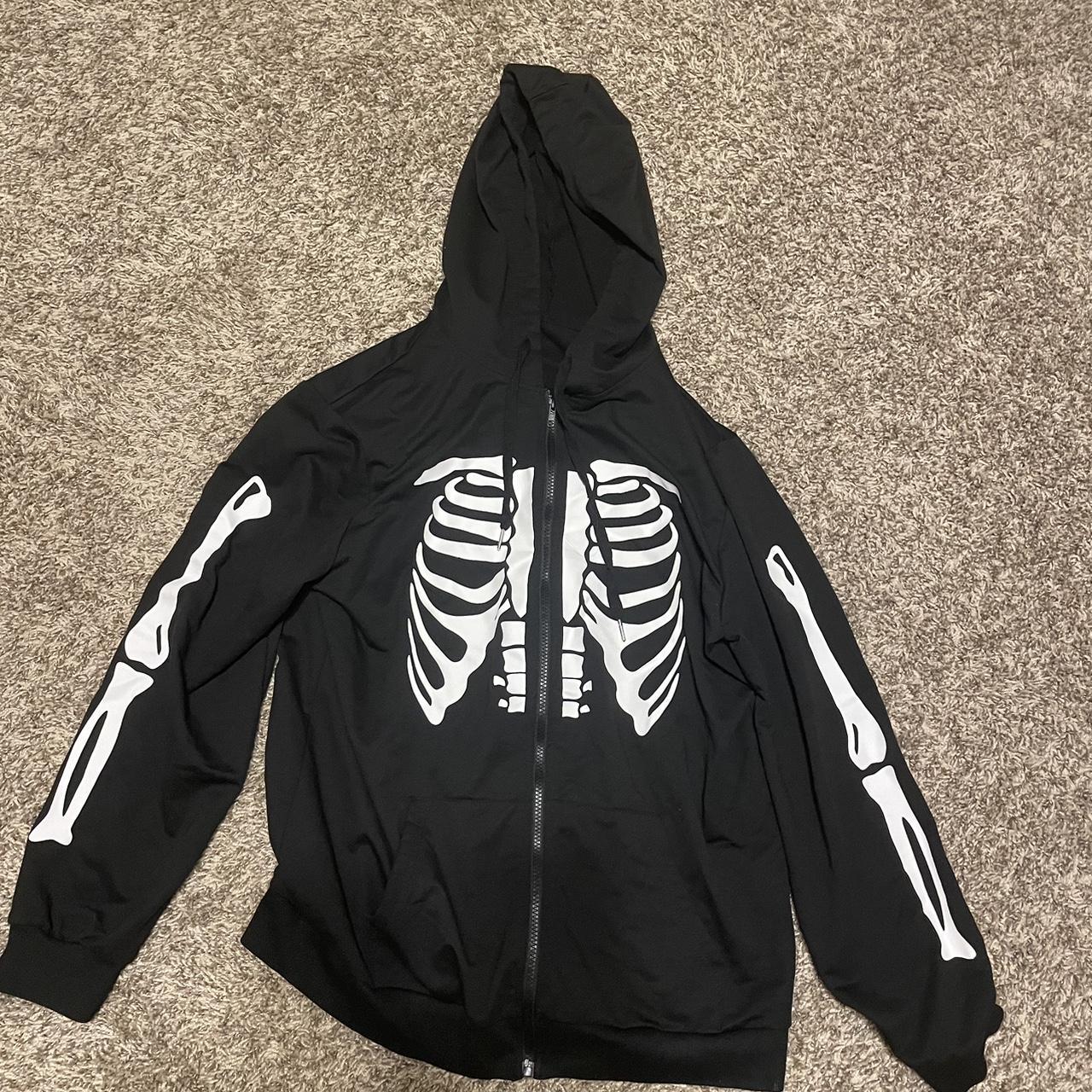 -large black skeleton zip up hoodie #zipup... - Depop