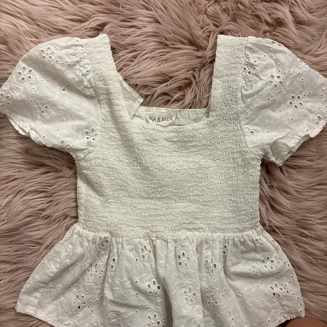 White eyelet top with elastic waistband #eyelettop... | Depop