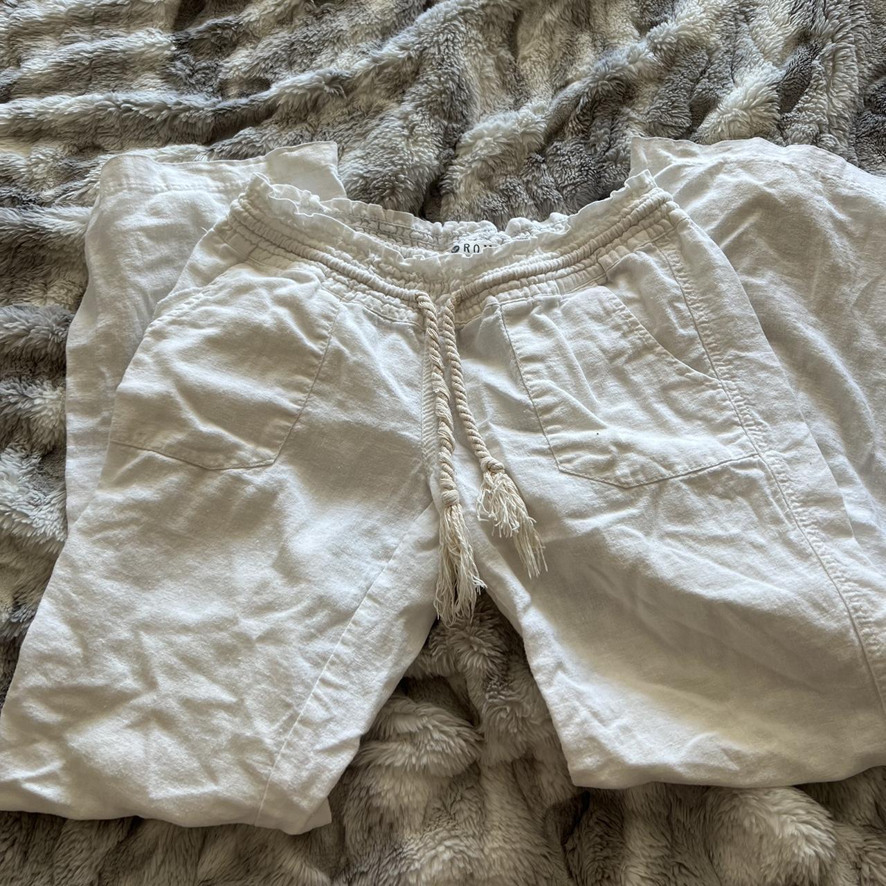 Roxy white linen pants wide leg ️ size small... - Depop
