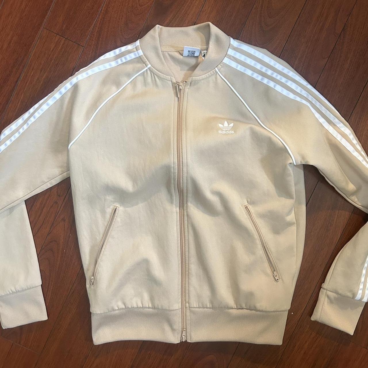 Adidas cream zip up bomber style jacket - Depop
