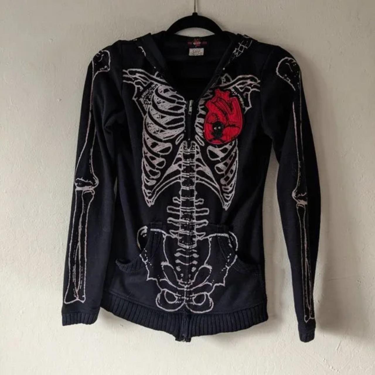 VINTAGE Y2K Emo Skeleton Heart Cardigan Hoodie This... - Depop