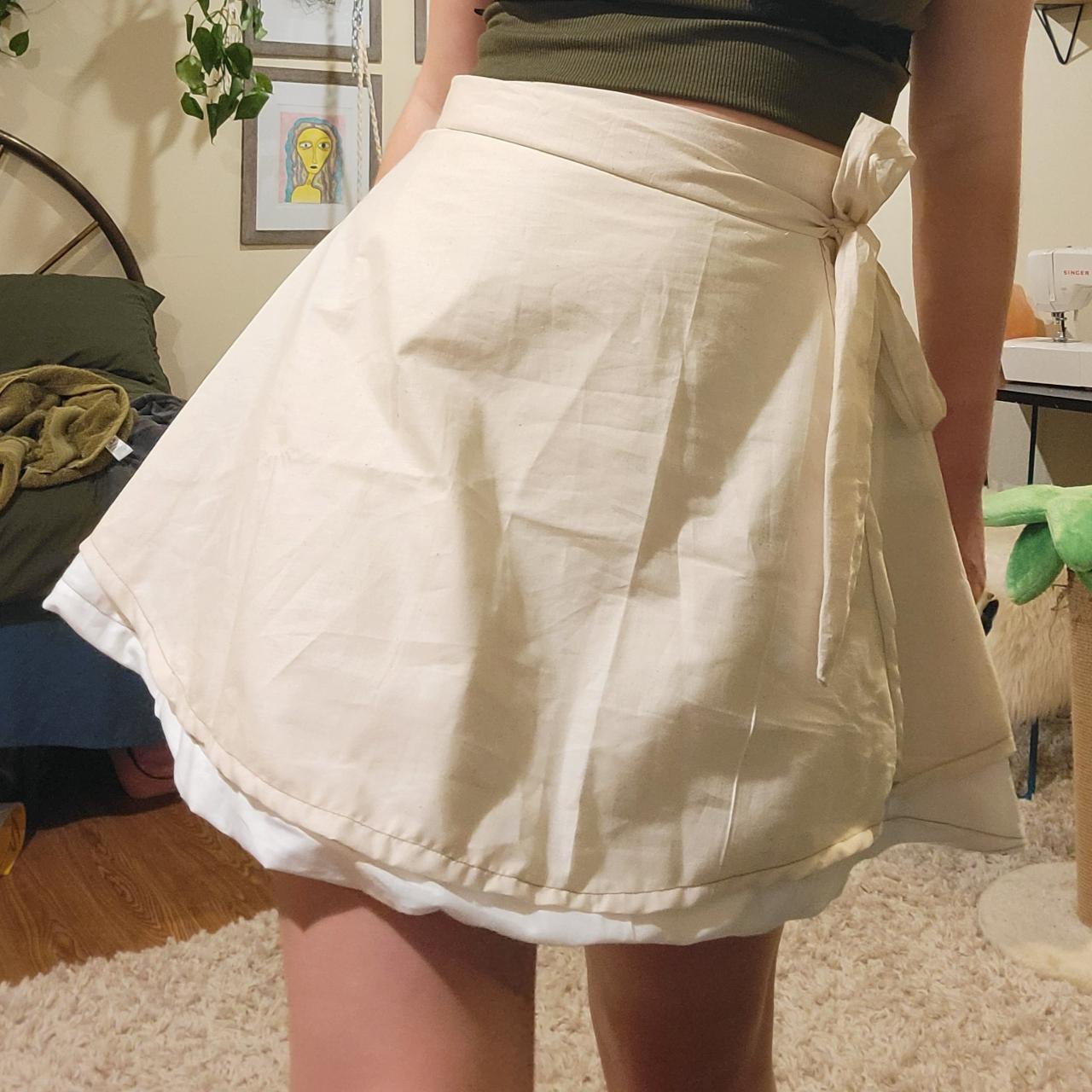 Handmade natural linen A-line wrap skirt - off white... | Depop