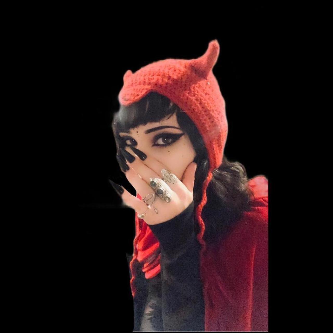 Crochet devil bonnet ️ ️ -handmade -Unisex -One... - Depop