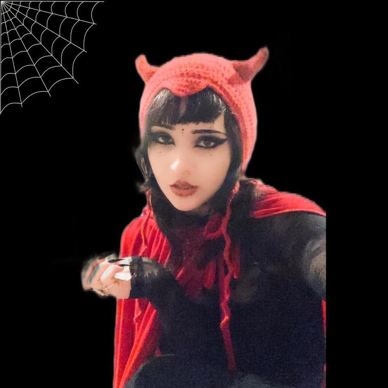 Crochet devil bonnet ️ ️ -handmade -Unisex -One... - Depop