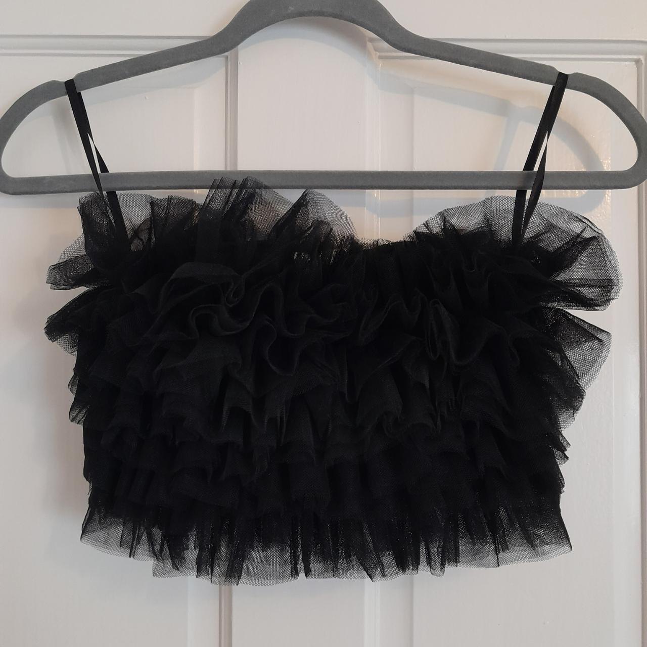Oasis Frill Mesh Bandeau Top Black Bnwt Bought Depop
