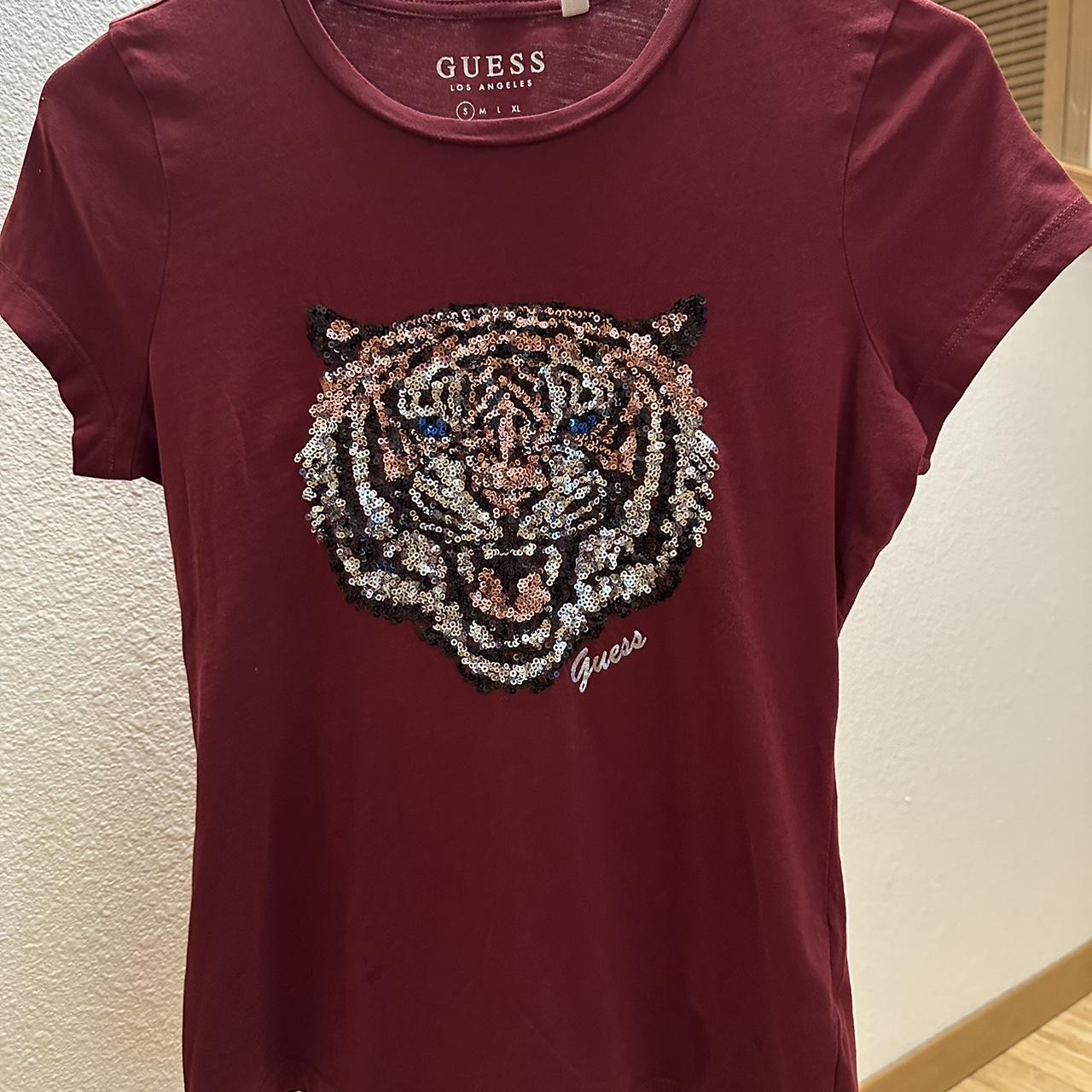 Guess designed sequined #tiger tshirt, size adult... - Depop