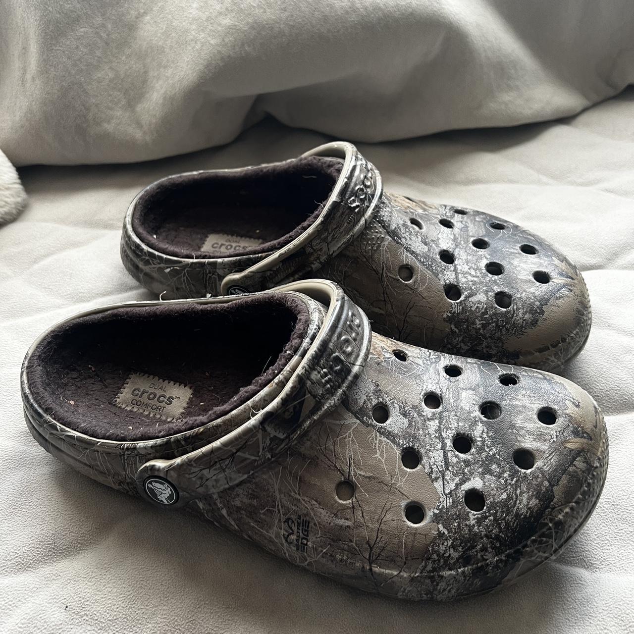 Fuzzy camo crocs Fur lined crocs size 7 in men’s... - Depop