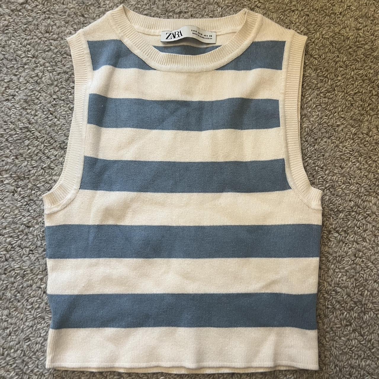 Super cute white and blue striped Zara tee/tank US... | Depop