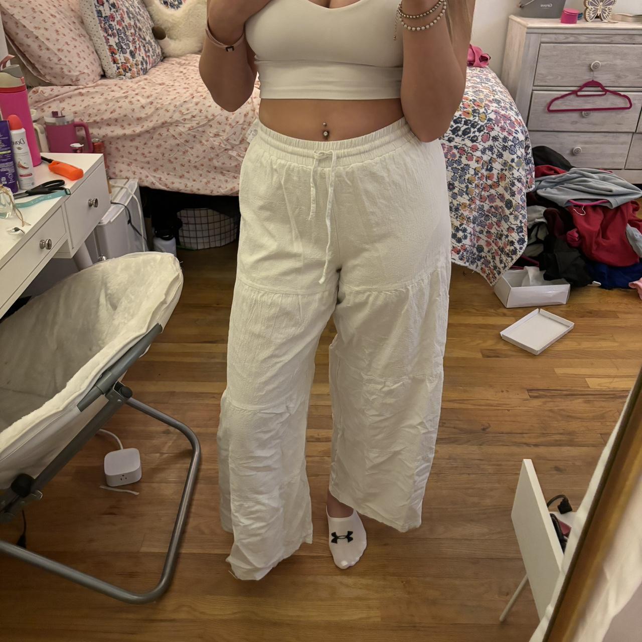 white wide leg flowy pants - Depop