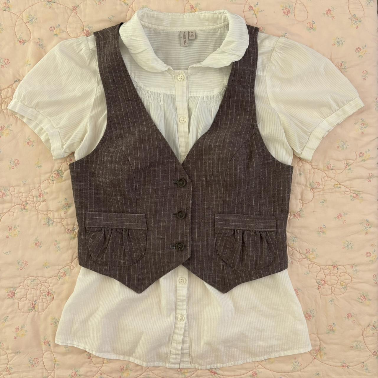 greige pinstripe vest with THE cutest pockets... | Depop