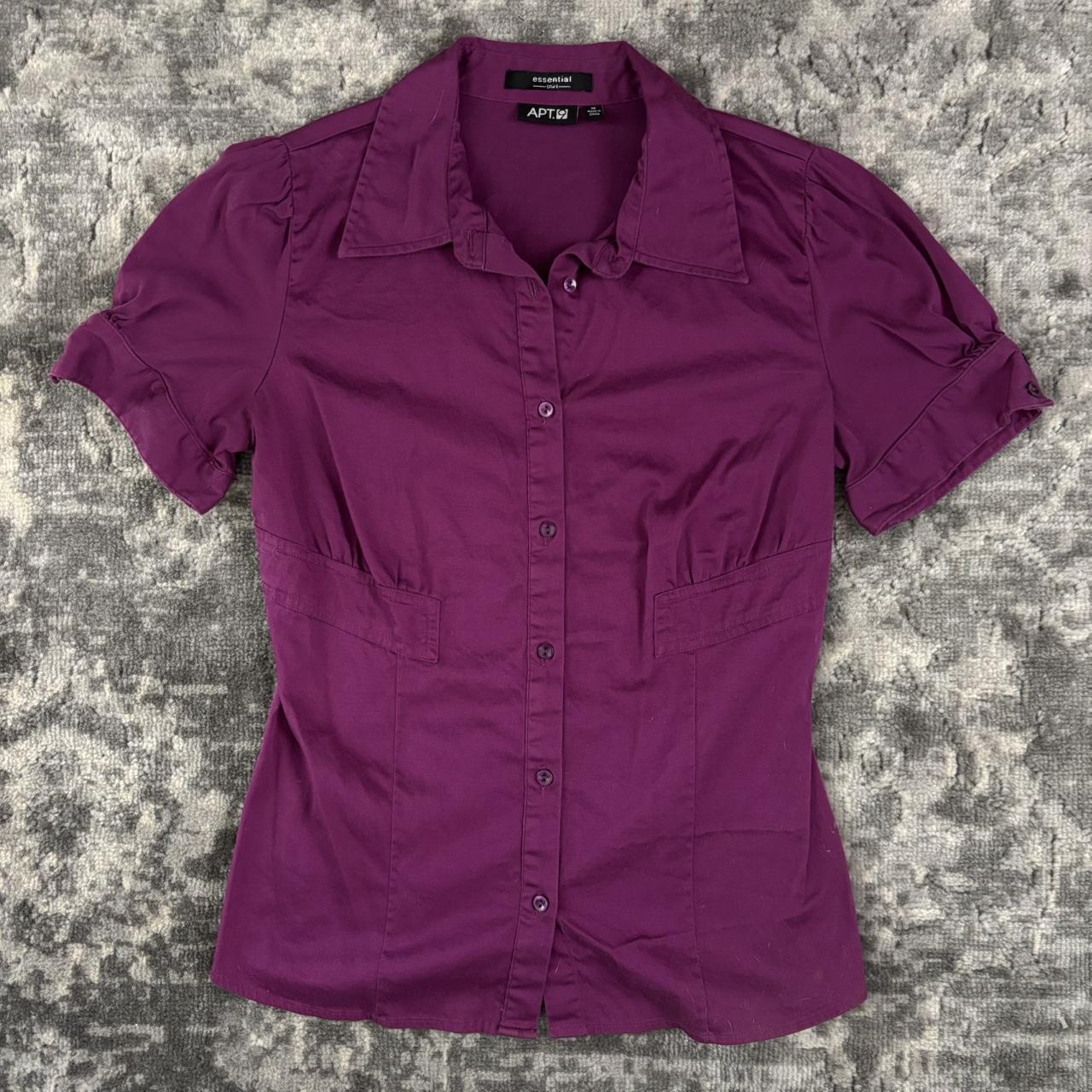 plum purple button up blouse slight puff sleeve and... | Depop