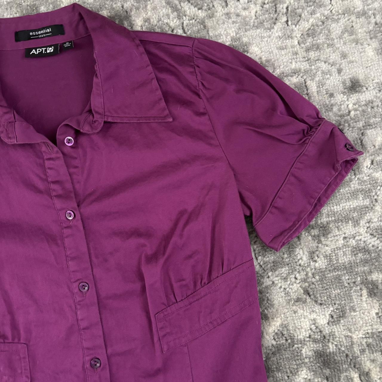 plum purple button up blouse slight puff sleeve and... | Depop