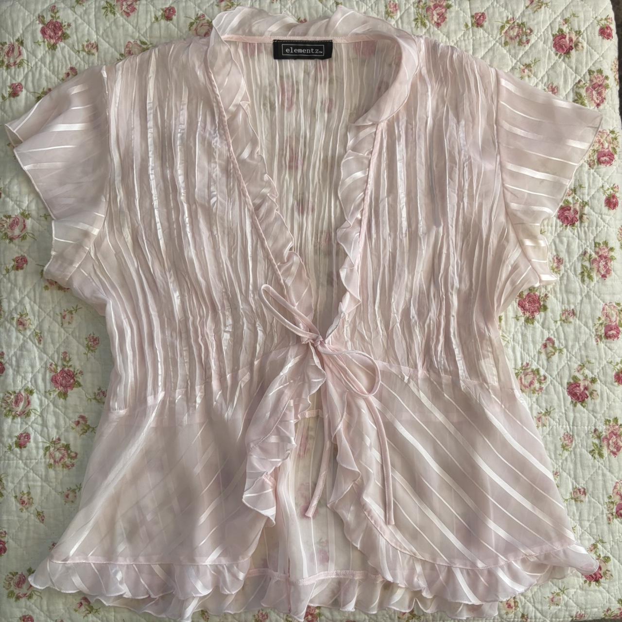 light pink sheer ruffle top with tie front no size... | Depop