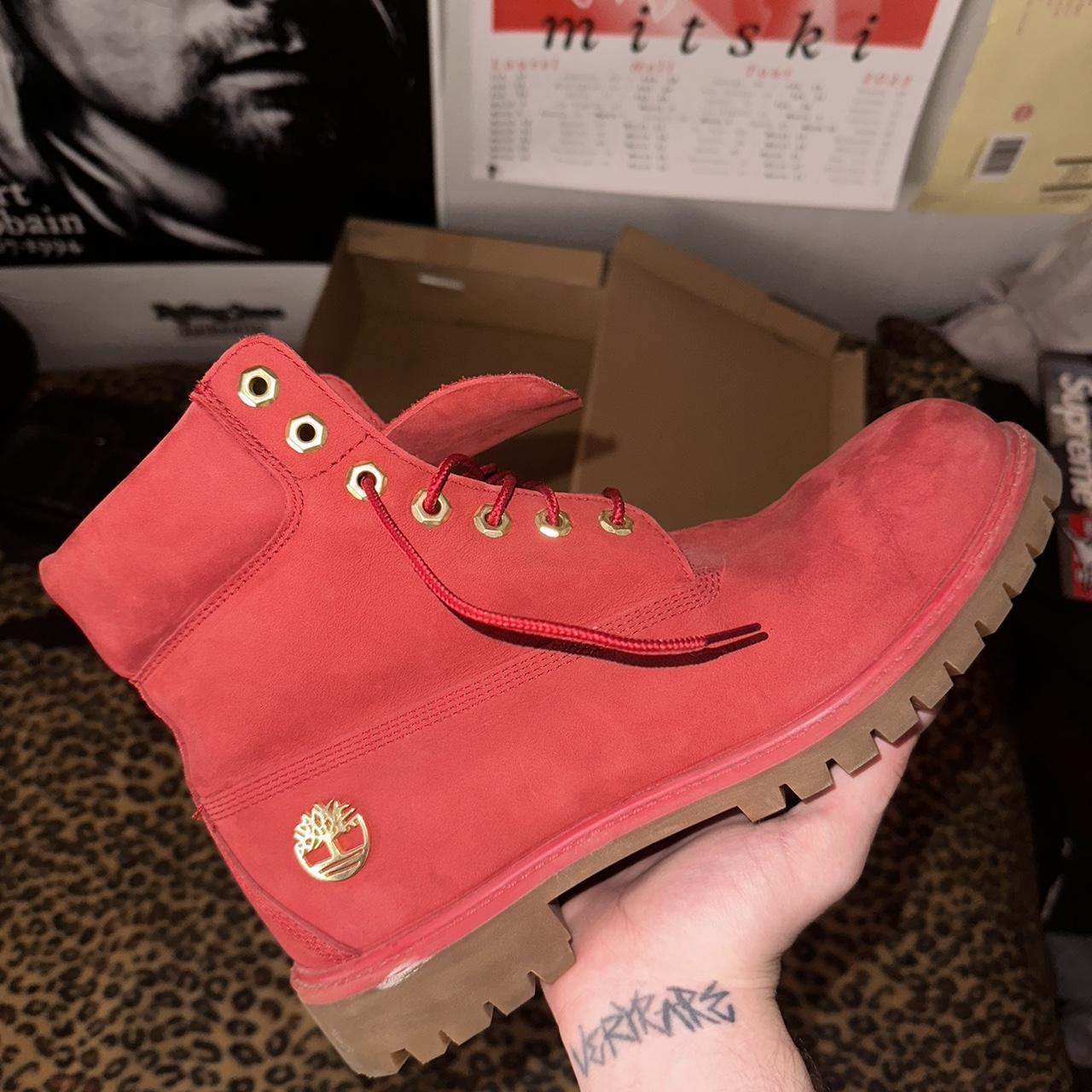 RED MAROON TIMBERLANDS SIZE 10 •never worn since... - Depop