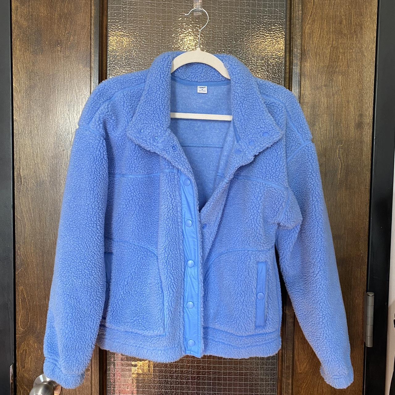 Old Navy Light Blue Sherpa Button Up Coat... - Depop