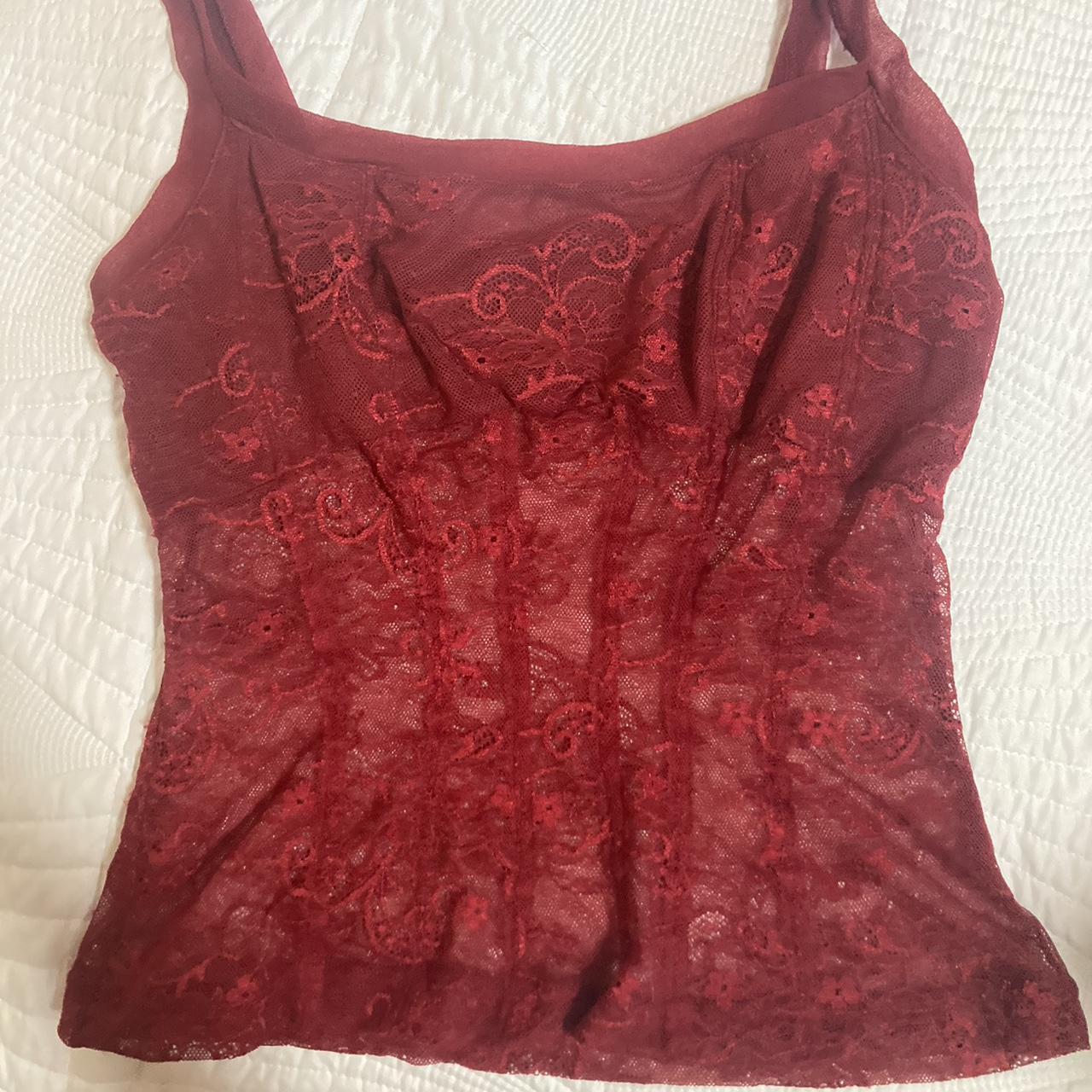 y2k Red sheer lace tank top #y2k #lace - Depop