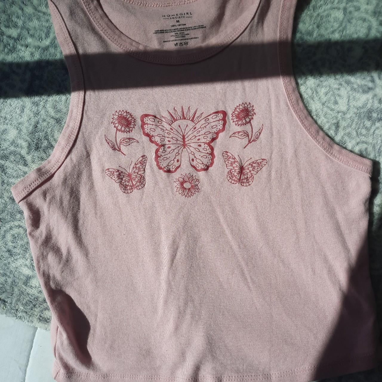 Pink butterfly cropped tank top #pink #butterfly... - Depop