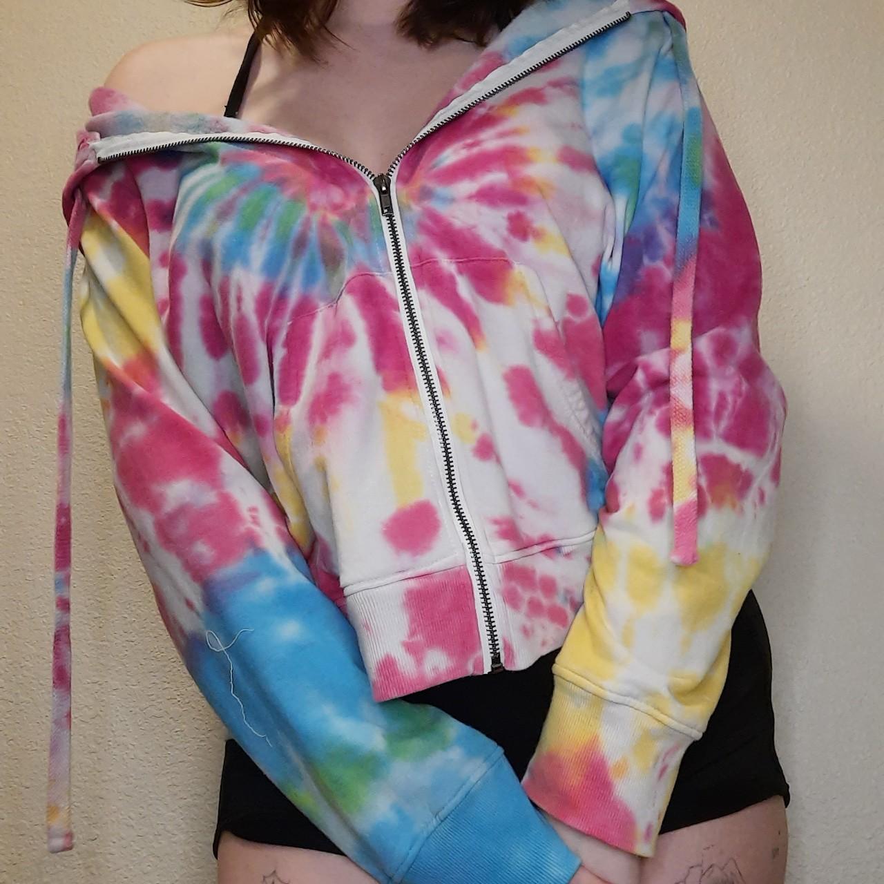 Tye Dye custom colorful zip up jacket - soft... - Depop