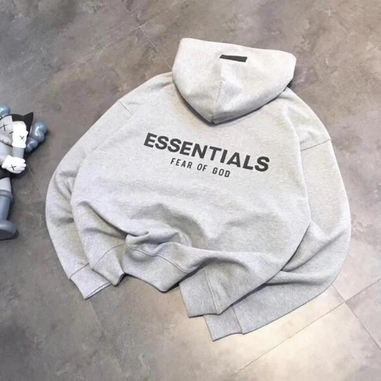 Fear of God Essentials grey hoodie light oatme new... - Depop
