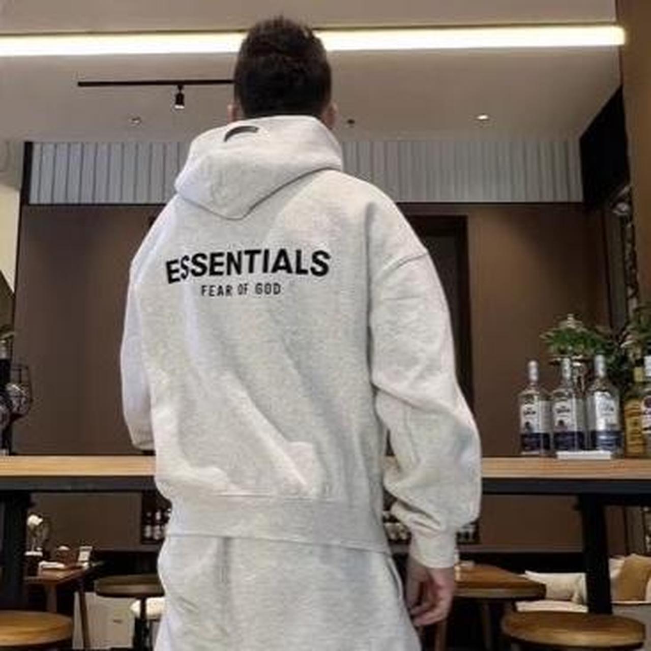 Fear of God Essentials grey hoodie light oatme new... - Depop