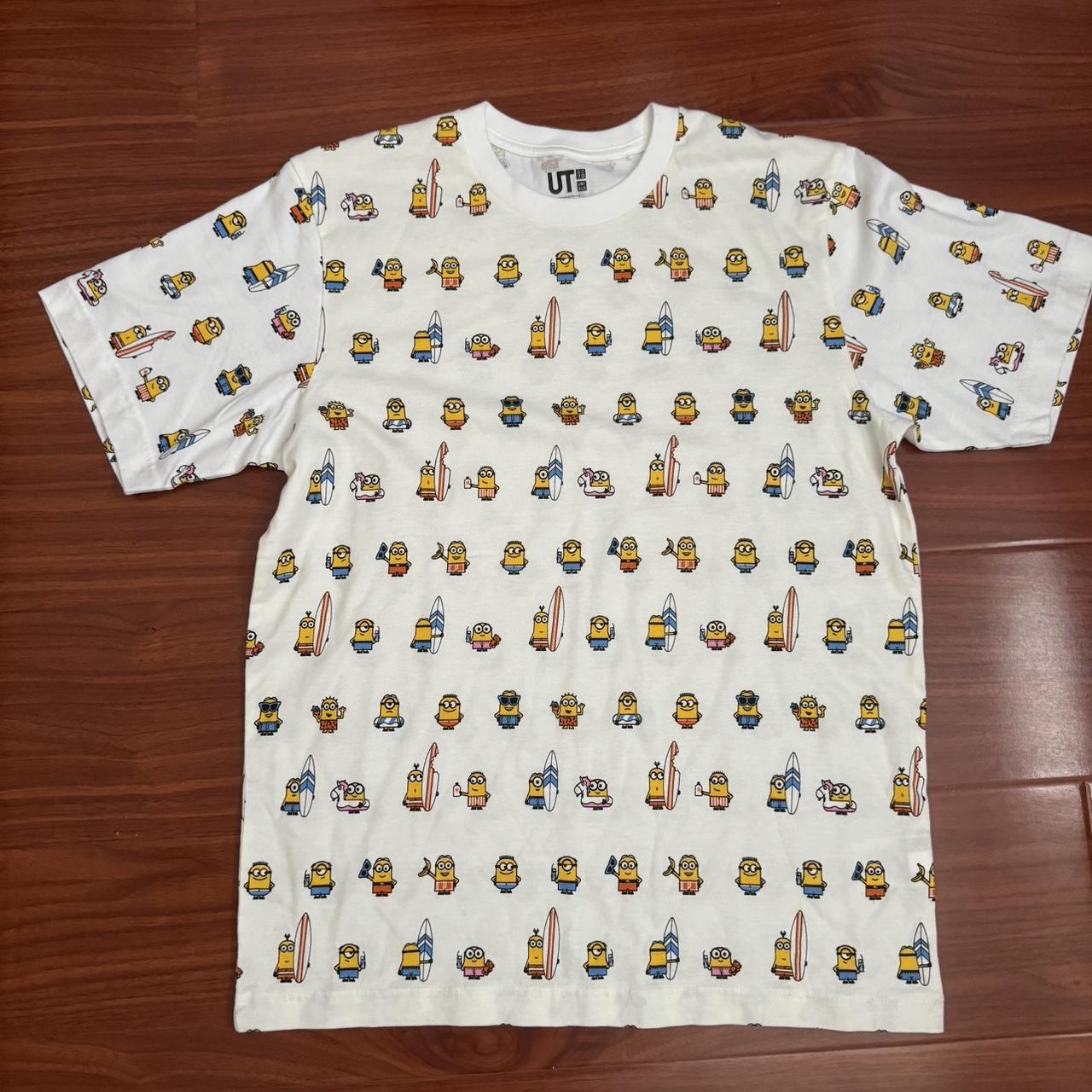 uniqlo minion all over print white funny shirt... - Depop