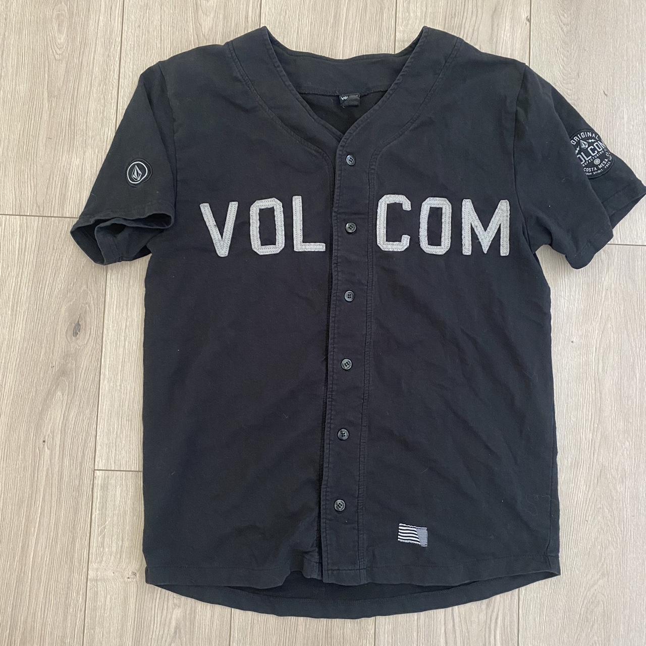Volcom black and grey baseball jersey #skate... - Depop