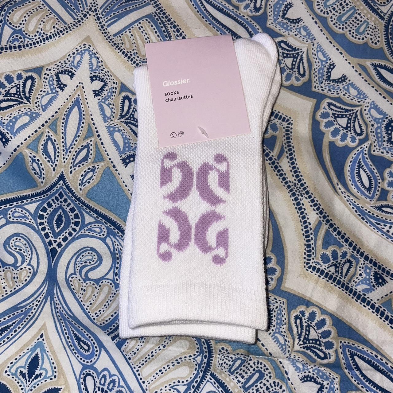 Glossier Lavender Socks Iconic G logo with the... - Depop