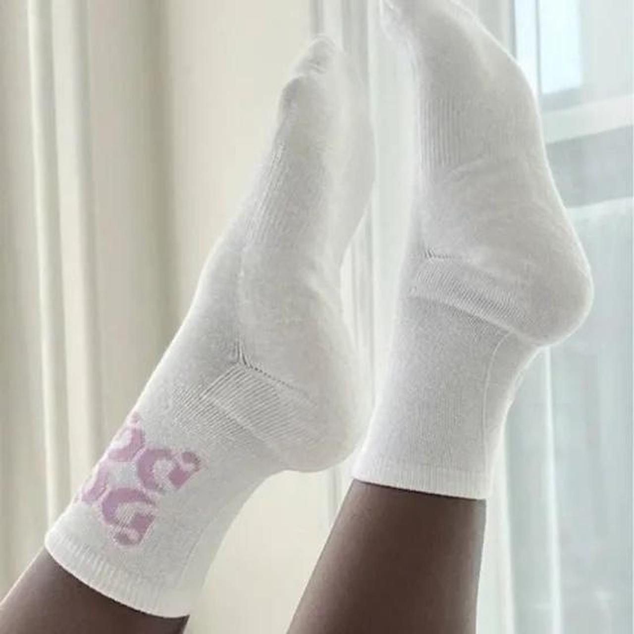 Glossier Lavender Socks Iconic G logo with the... - Depop