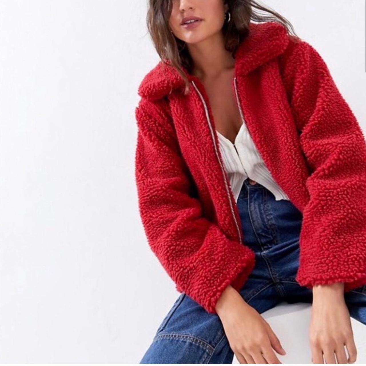 Slightly Worn Urban Outfitters BDG red teddy jacket.... - Depop