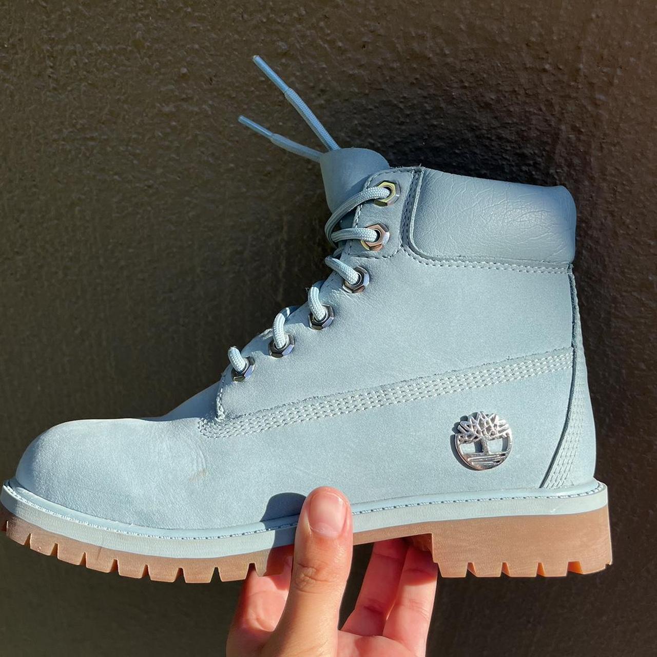 Light Blue Timberland Boots- Size 5 W - Worn a few... - Depop