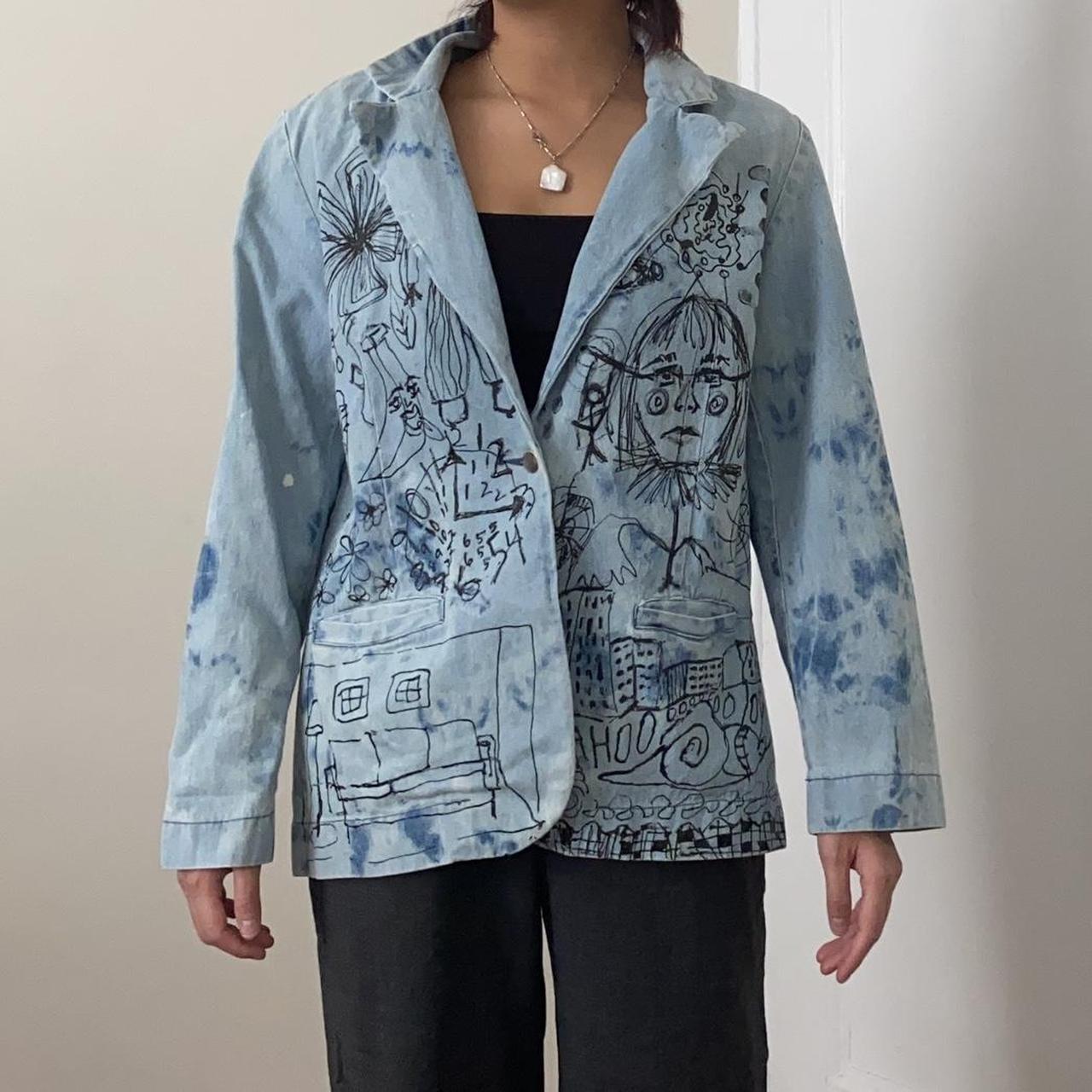 Doodle Jean Blazer Hand drawn/bleached... - Depop
