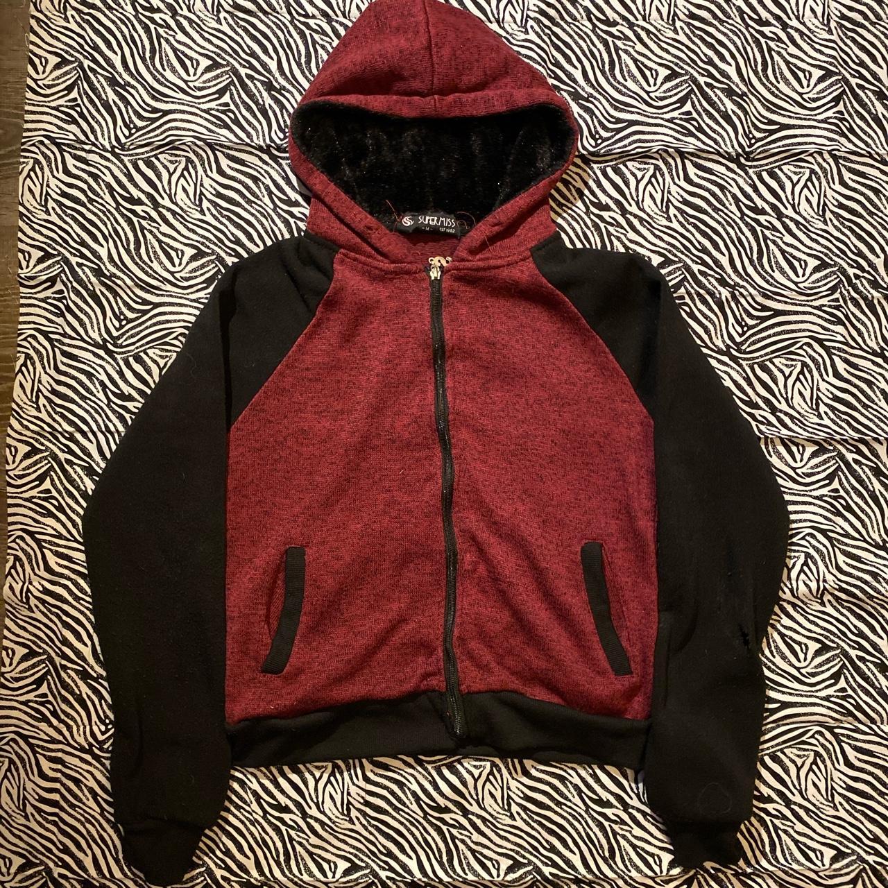 Super Miss Hoodie Fuzzy Hood Red Jacket with Black... - Depop