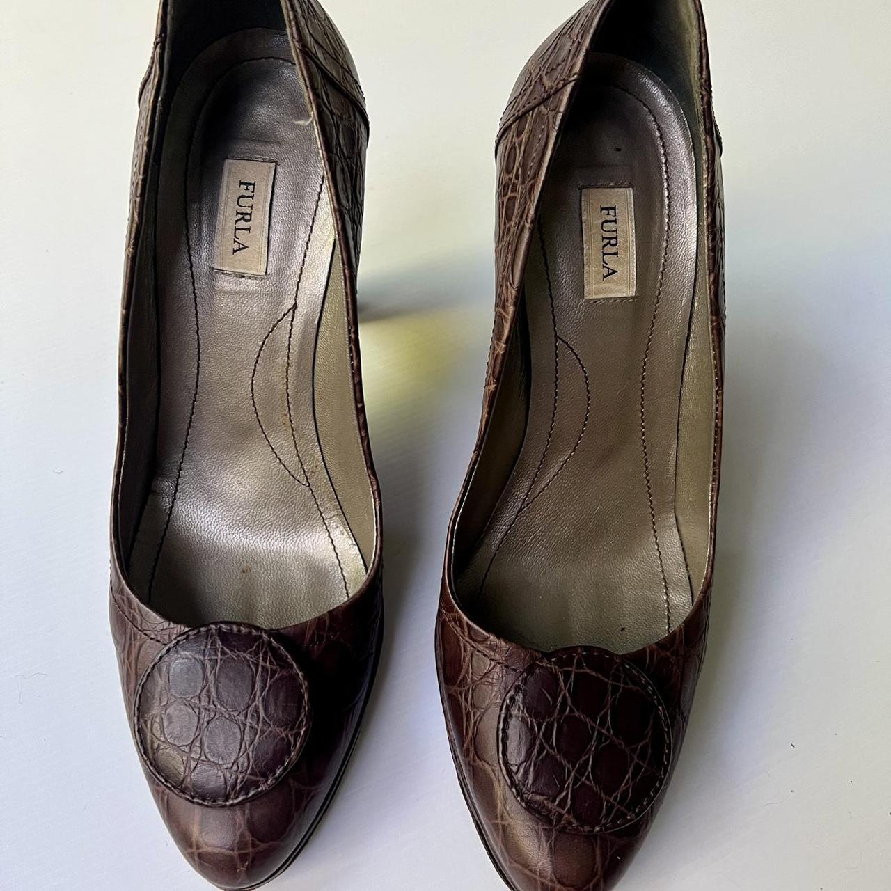 Furla brown leather heels size 38 - Depop