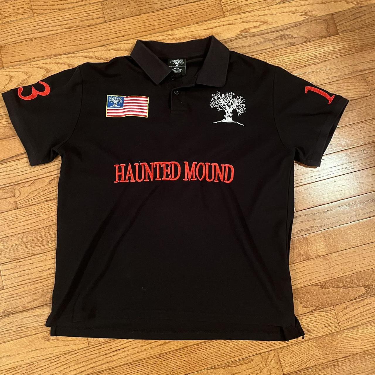 HAUNTED MOUND BLACK POLO SIZE XL worn literally like... - Depop