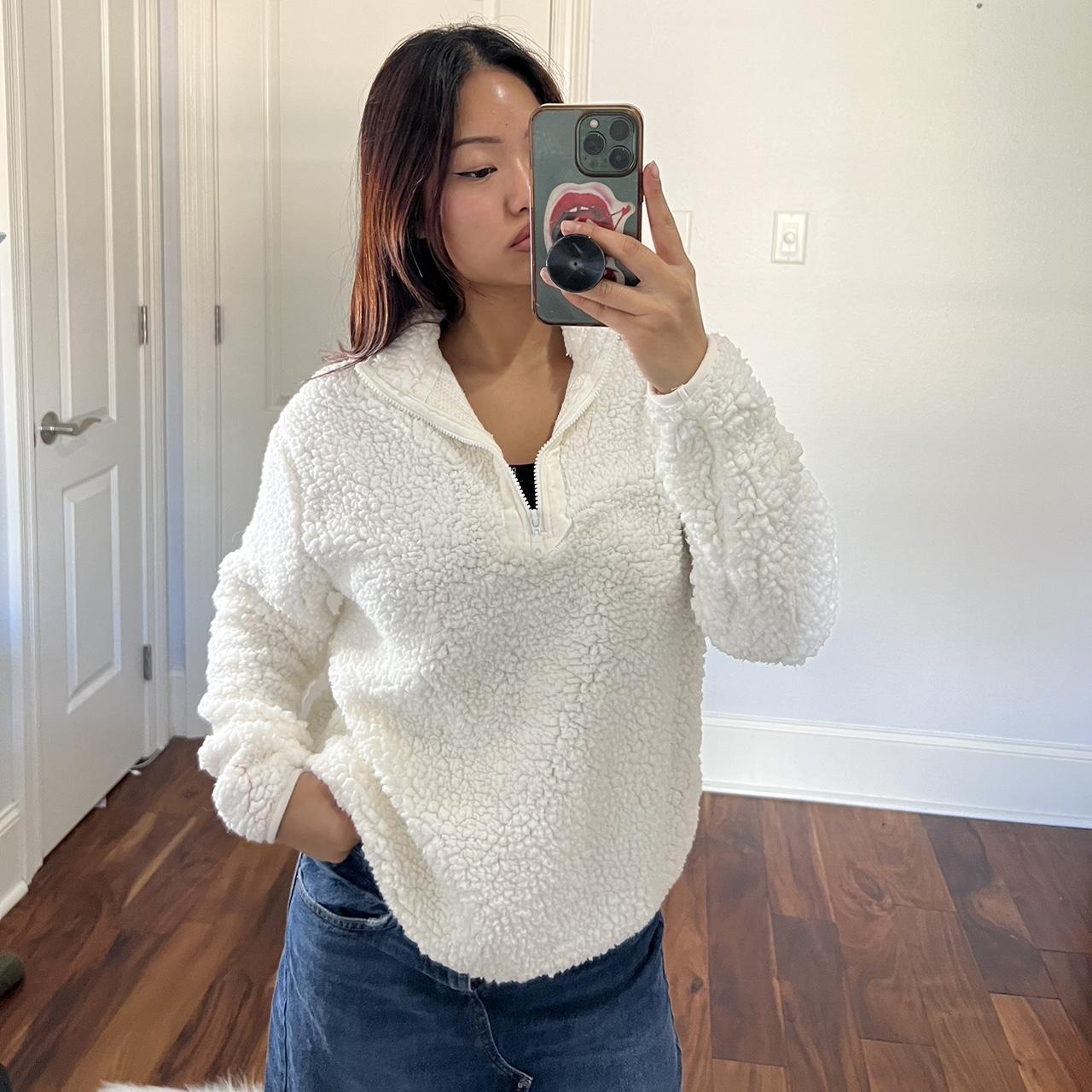 white fleece half-zip pullover pretty lightweight,... - Depop