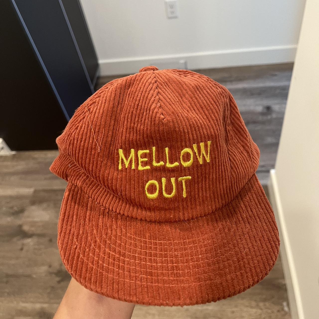 Mellow Out Red and Yellow corduroy flat bill hat... - Depop