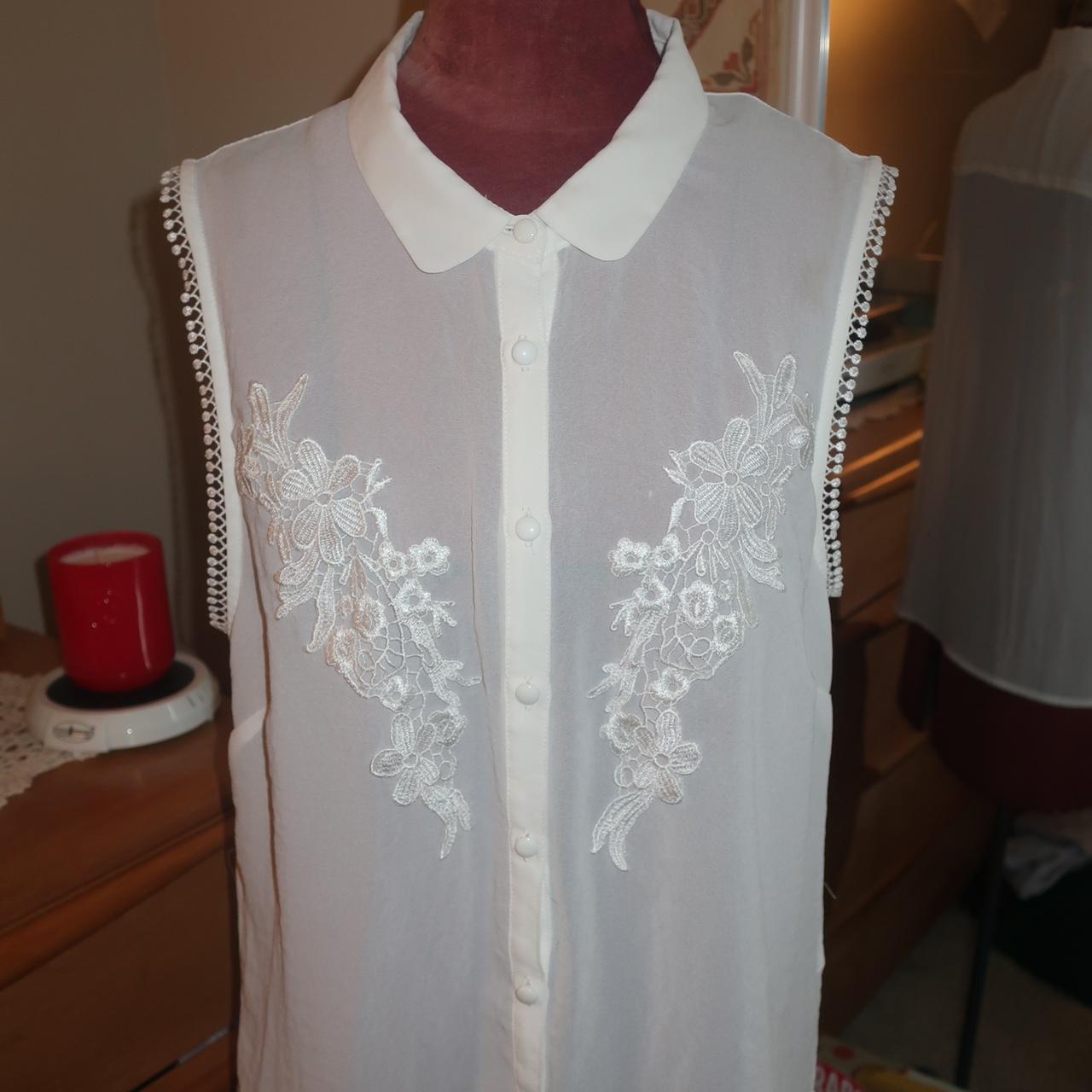 Sheer Button up Tank + embroidery on the fromt +... - Depop