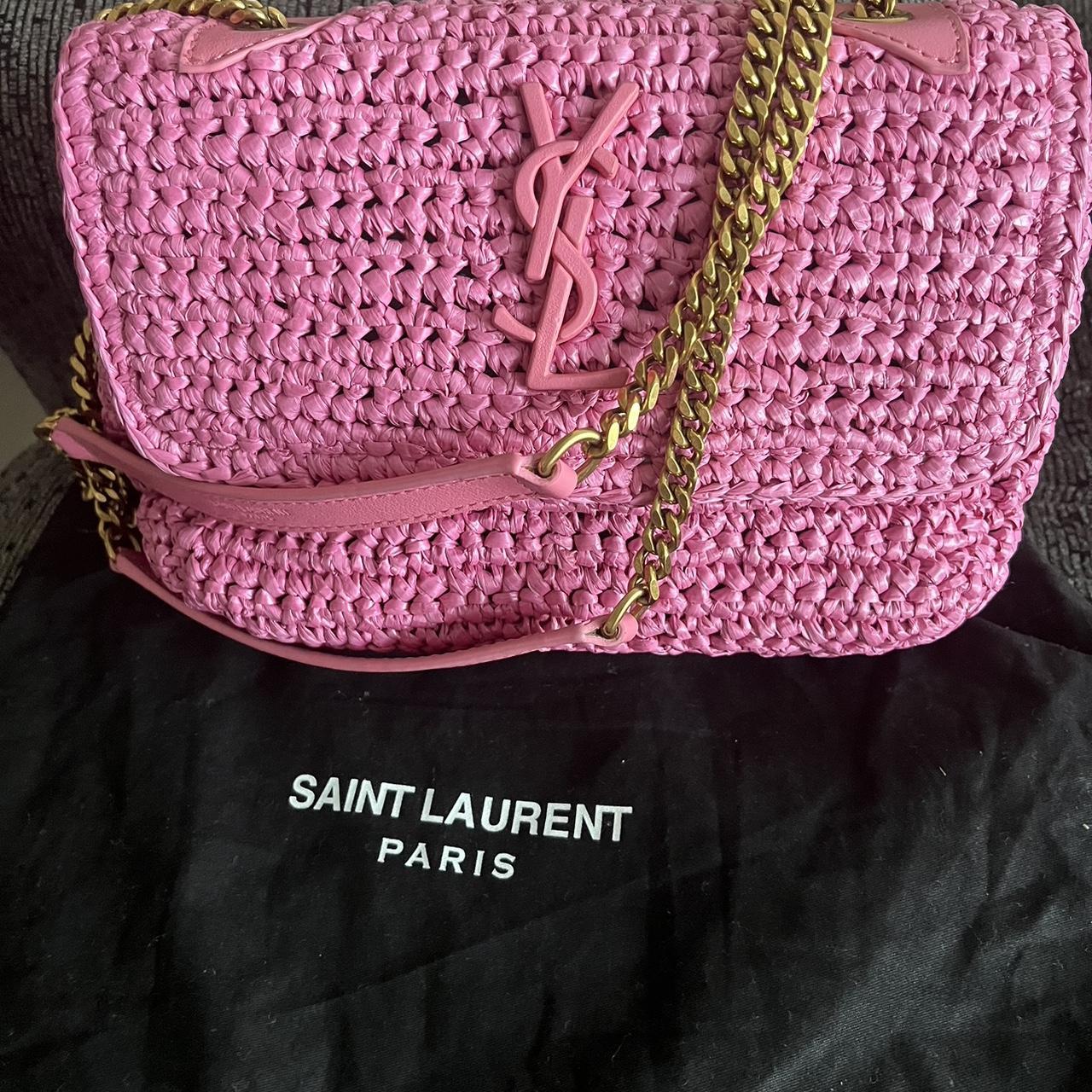 small pink ysl raffia bag in like new condition $350... - Depop