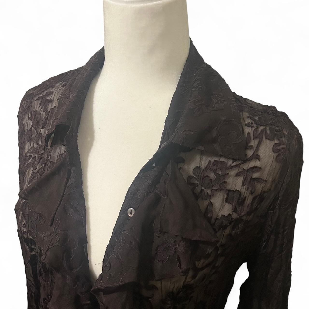 Brown floral lace whimsy goth blouse with ruffles... | Depop