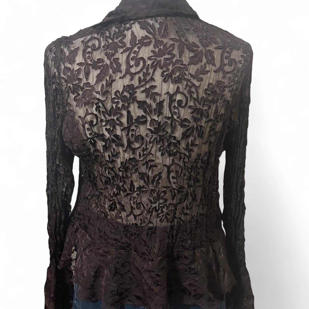 Brown floral lace whimsy goth blouse with ruffles... | Depop