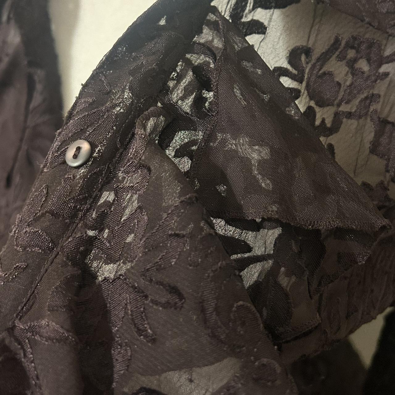 Brown floral lace whimsy goth blouse with ruffles... | Depop