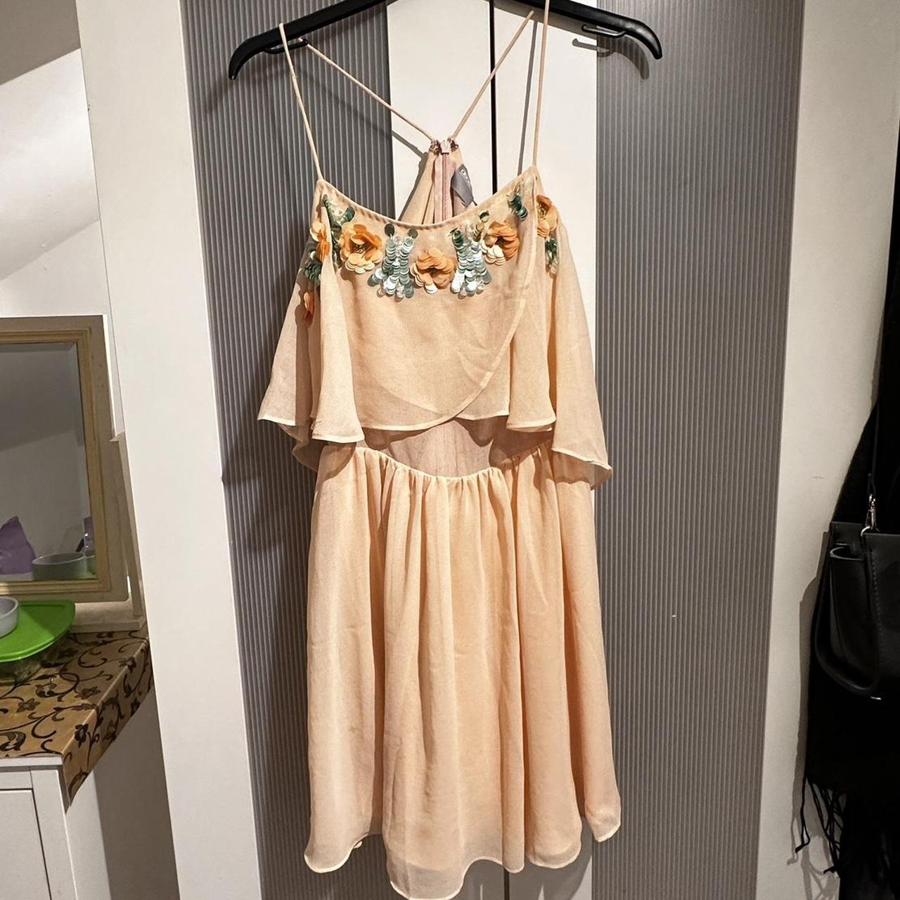 Asos Cross Back Peach Floaty Mini Dress Size 6... - Depop