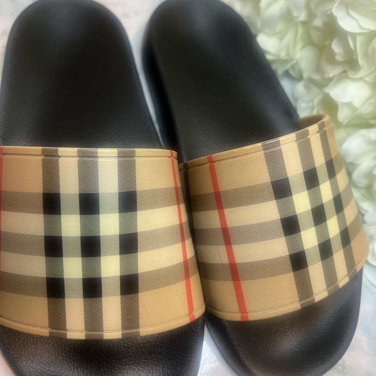 Beige Vintage Burberry Check Slides Has not been... - Depop