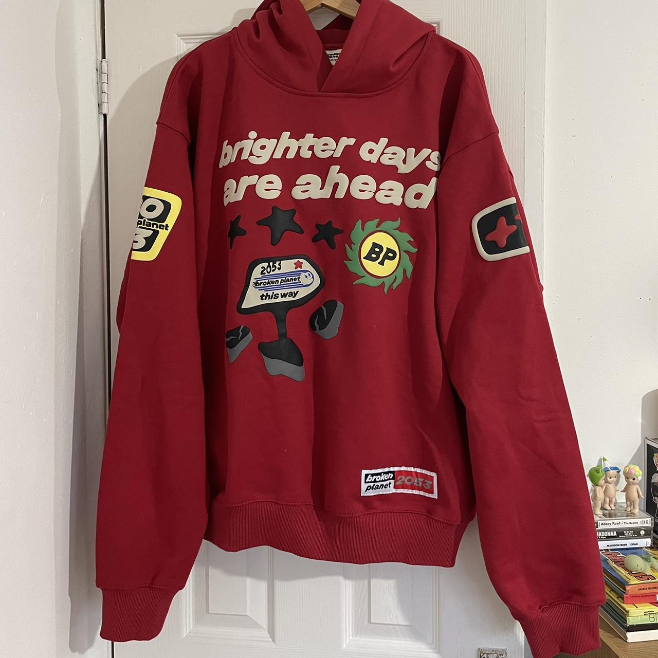Broken Planet Brighter days are ahead Puff Print red... - Depop
