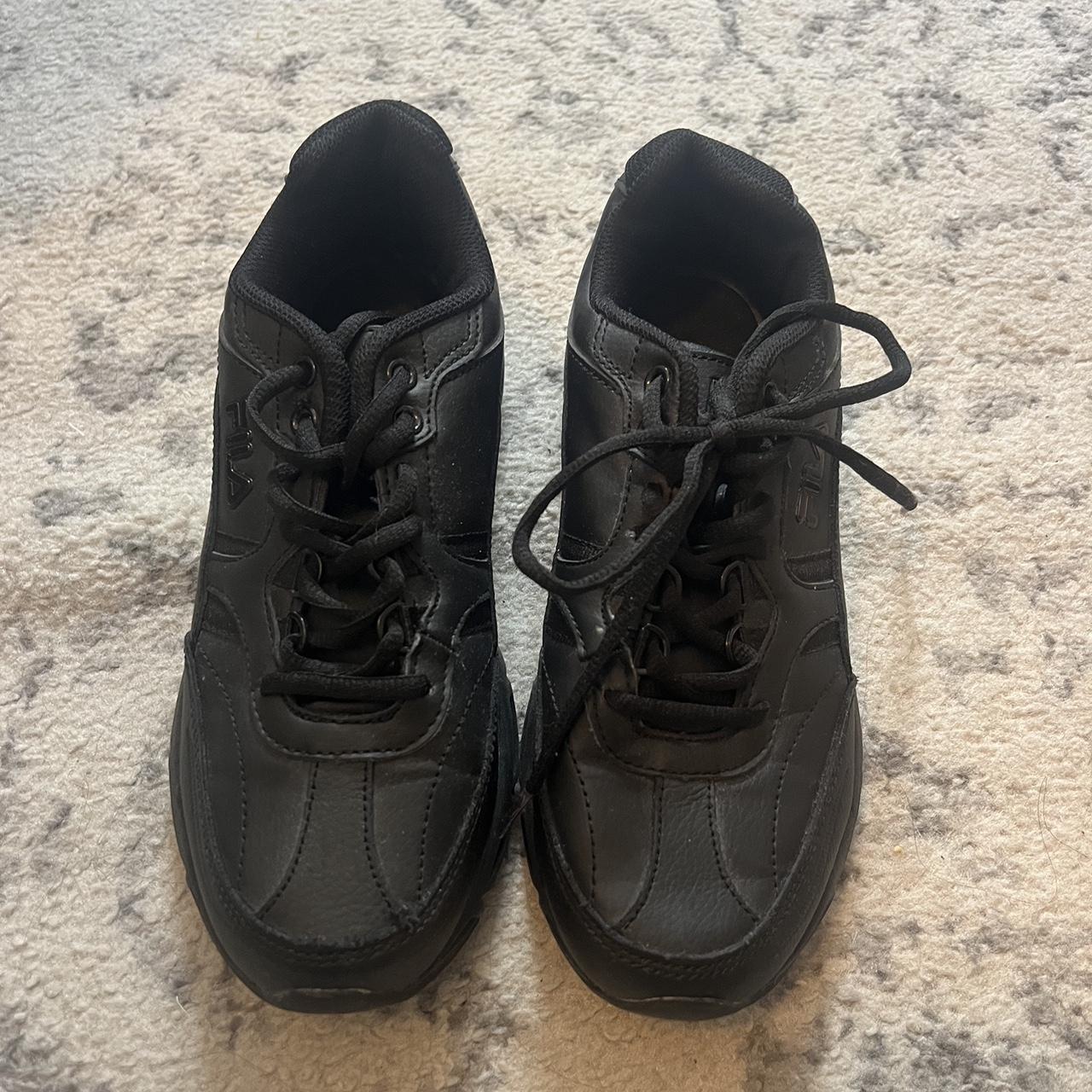 All black Fila tennis shoes. Worn once. Great... - Depop