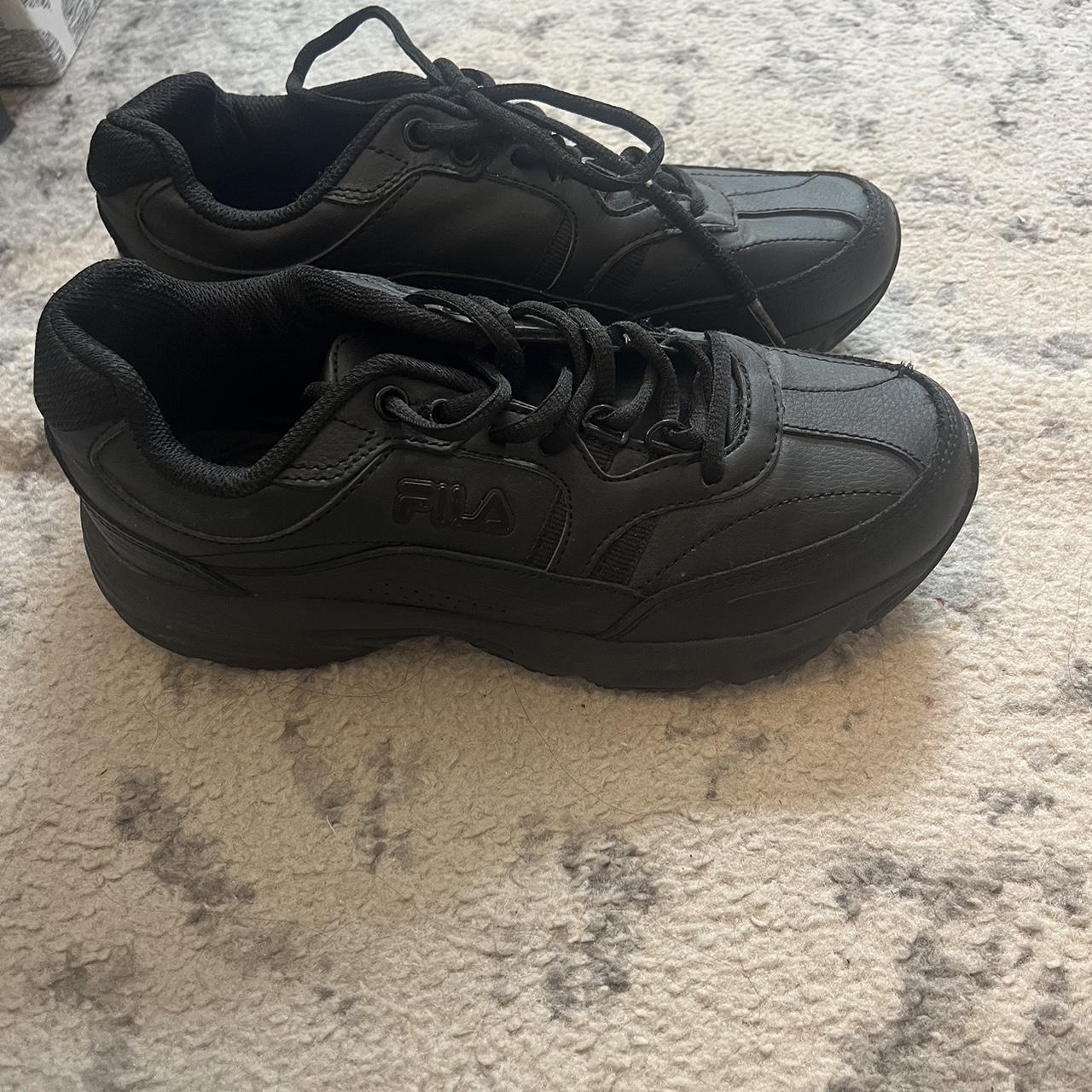 All black Fila tennis shoes. Worn once. Great... - Depop