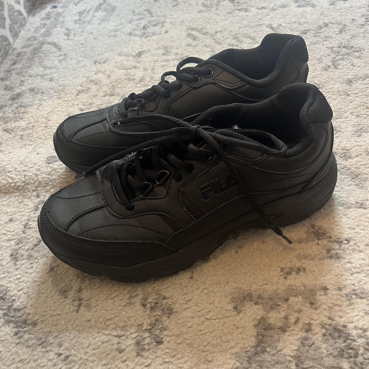 All black Fila tennis shoes. Worn once. Great... - Depop