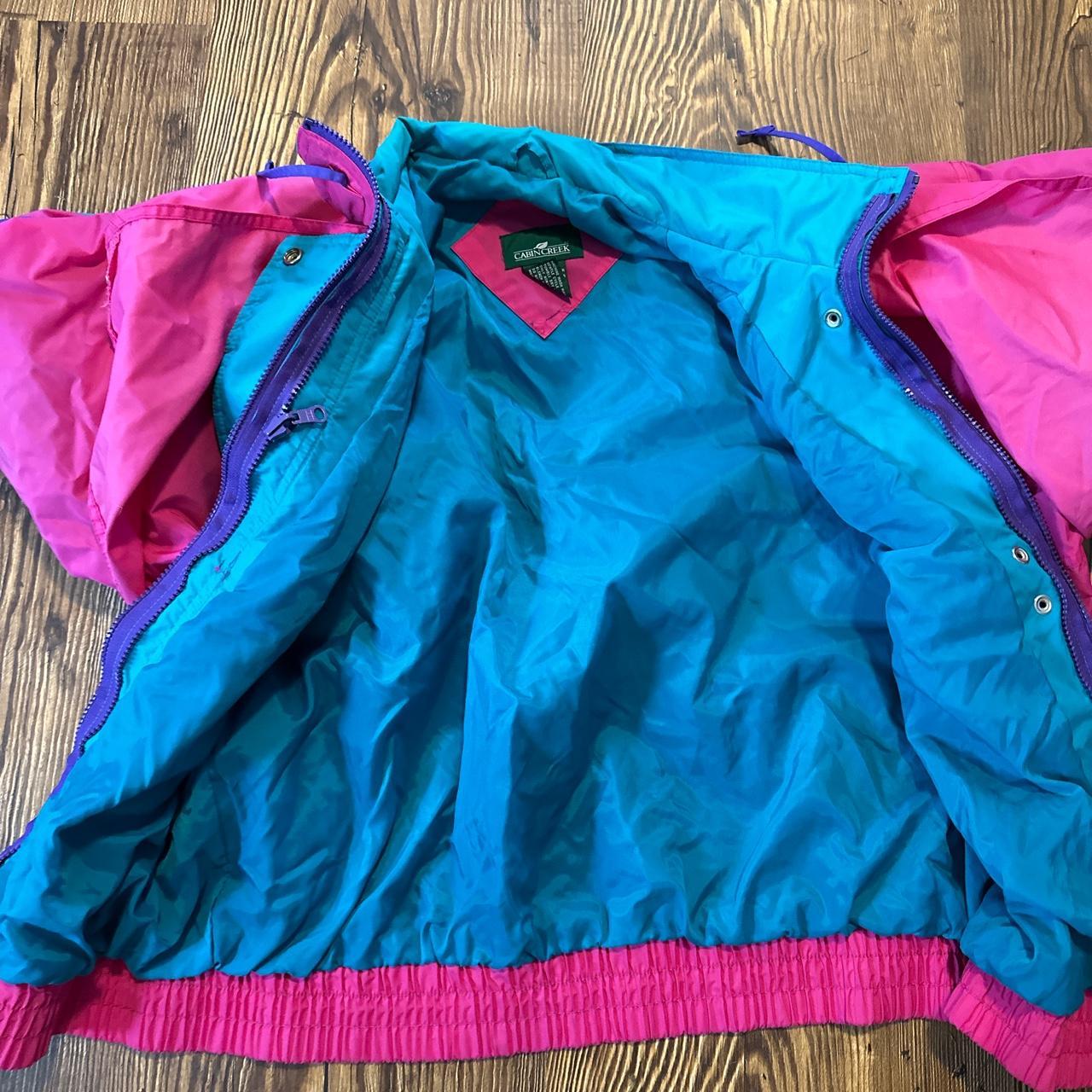 Vintage 80s ski jacket colorblock pink turquoise ski... - Depop