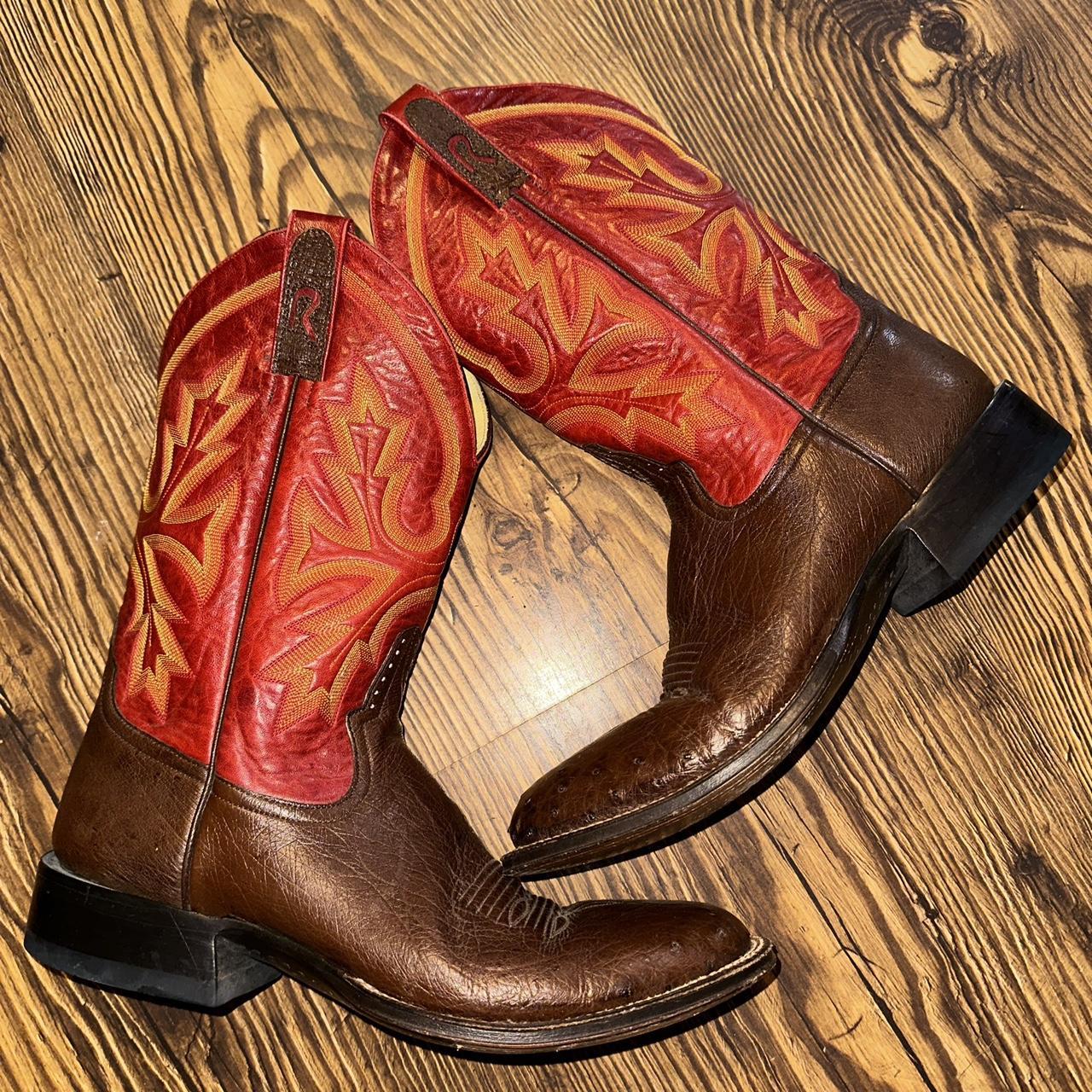 Rod Patrick mens cowboy boots ostrich leather red... - Depop