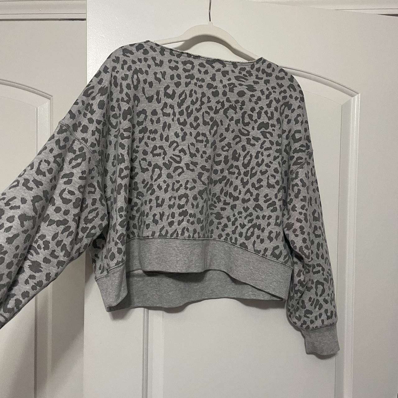 AERIE - OFF THE SHOULDER GREY LEOPARD SWEATSHIRT... - Depop